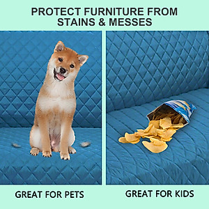 Luxshare Home Reversible 4 Seater Sofa Cover 91 Inch Large Couch Cover Furniture Protector(Sofa XX-Large,Blue/Beige)