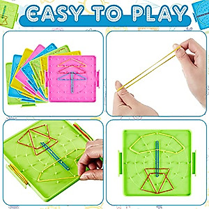 12 Pcs Double Sided Geoboard Mathematical Geoboards with Rubber Bands Math Manipulatives Toy for Geometry, 6.9 x 6.3 Inches