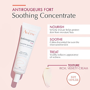 Avene Antirougeurs FORT Soothing Concentrate Calming Redness Cream 1.01 Fl Oz, unscented