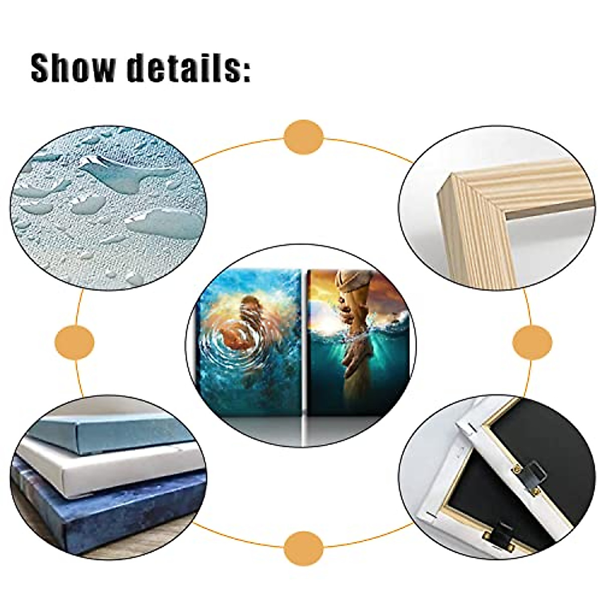 2 Pcs Framed Jesus wall art The Hand of God Jesus Reaching Into Water Christ Religion Canvas Wall Decor Blue Ocean Bible Pictures Posters Prints Paintings for Living Room Bedroom Church Decorations Ready to Hang