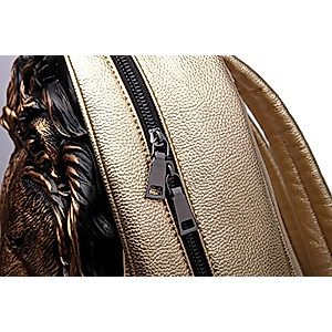 kiisy 3D Lion Head Backpack Bookbag,Designer Travel Laptop Backpack,PU Leather Water Resistant College School Computer Bag (Gold)