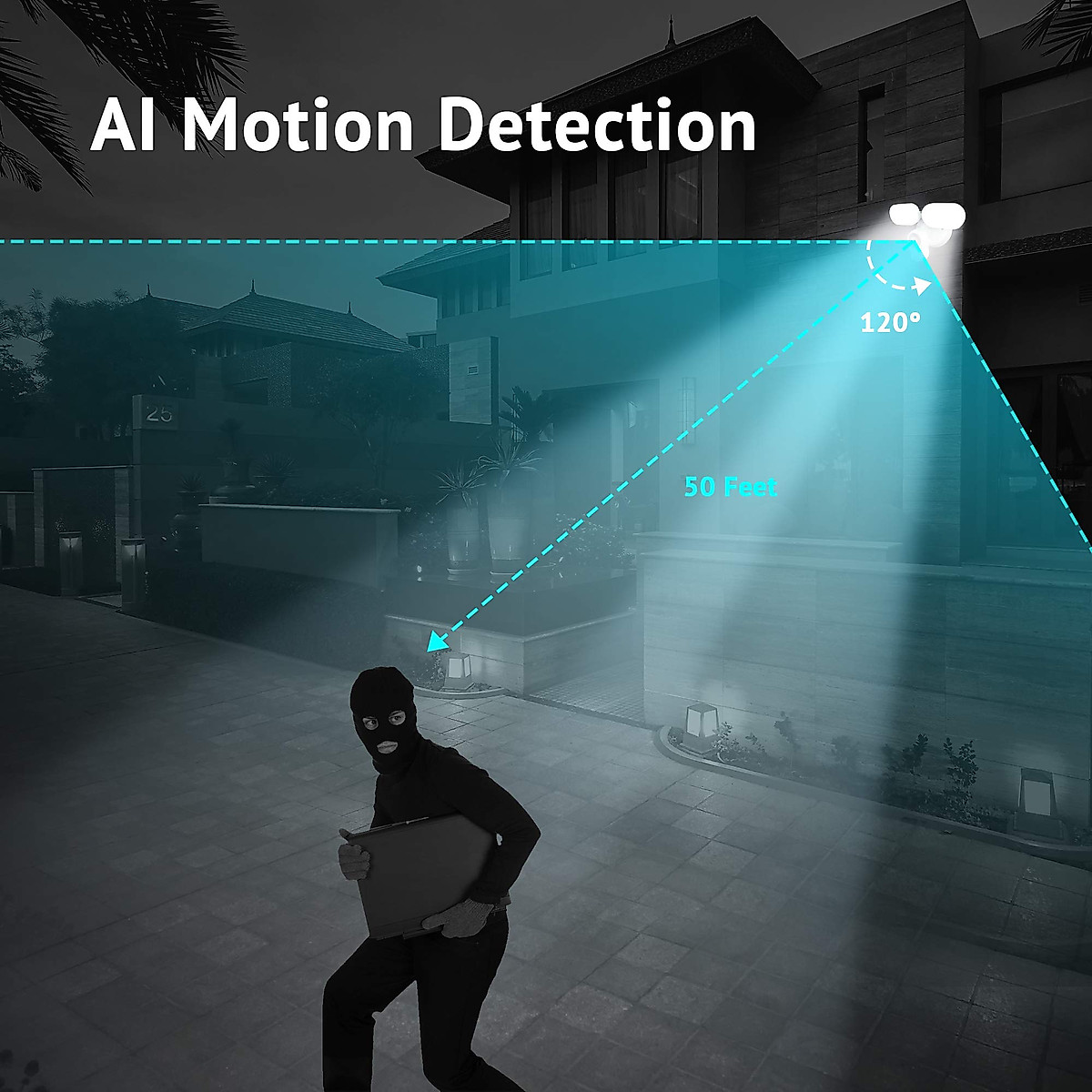 LaView Floodlight Camera with 2600 Lumen LEDs,Security Camera Outdoor 1080P,WiFi Security Cameras Waterproof, Motion Detection, Night Vision, Two-Way Audio and Siren, USA Cloud Service