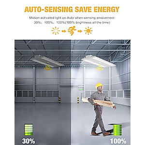 JC-LGL 300W LED Linear High Bay Light with PIR Sensor，LED High Bay Shop Lights Fixture, Compatible with Industrial 120-277V, LED Linear High Bay Light for Shop Garage Warehouse