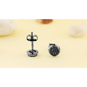 Dazzlingrock Collection Round Black Diamond Double Halo Style Pushback (Unisex) Stud Earring in Black Plated 925 Sterling Silver (0.10 ctw, Color Black, Clarity Opaque)