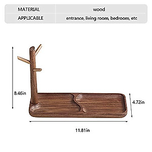 Kelendle Solid Wood Key Hook Key Hanging Shelf Creative Branch-Like Key Rack with Storage Tray for Entrance Desktop Office Rectangle