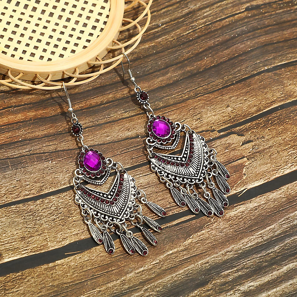 Women Dangle Earrings, 1 Pair Hook Earrings Vintage Ethnic Style Elegant Hollow Delicate Drop Earrings for Travelling Drop Earrings Women Beauty (Colour Name : Green) (Red b)