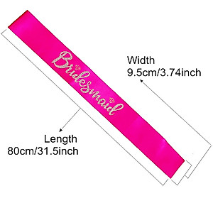 Bridesmaid Sashes Set of 6, Hot Pink Sash with Silver Glitter Letter Bachelorette Party Sash for Bridal Shower Wedding Party Accessories Supplies Engagement Gifts