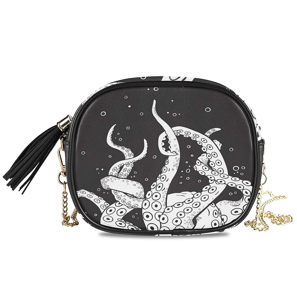 ALAZA Women's Octopus Tentacles on Black Cross Body Bag Chain Shoulder Handbag Purse with Tassel