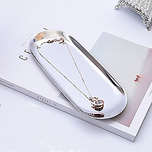 2 Pieces Stainless Steel Towel Tray Storage Tray Fruit Trays Cosmetics Jewelry Organizer,Silver,Oval