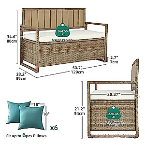 YITAHOME 70 Gallon Outdoor Storage Bench, All-Weather PE Rattan Deck Box, Wicker Storage Seat Box for Patio Furniture, Outdoor Cushions, Pool Storage and Garden Tools - Beige