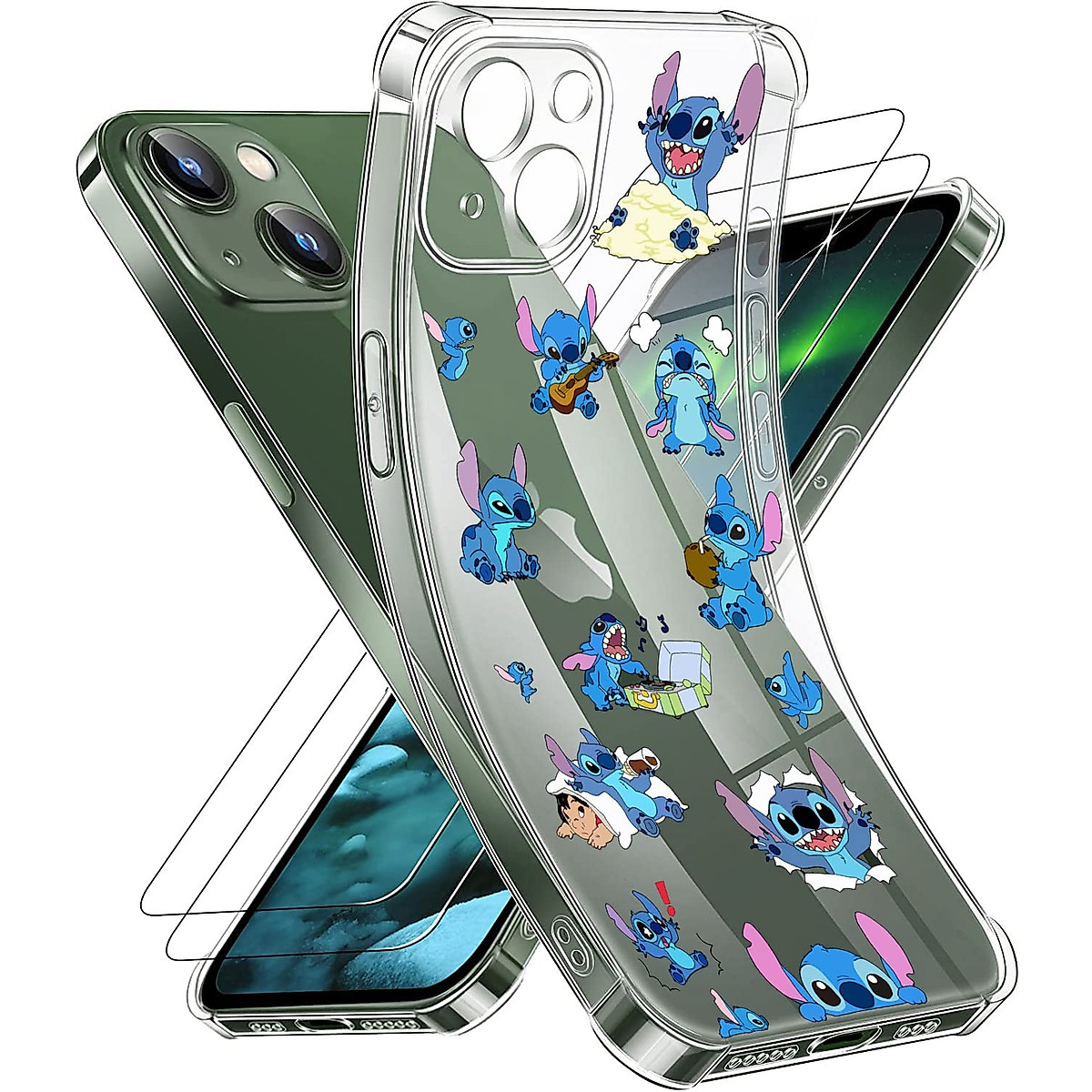 MOBRWUVS 2 Pack Clear Case + Stitch Case for iPhone XR, Fully Wrapped Lens Shockproof and Anti-Drop Without Changing Yellow, TPU Material Durable (iPhone XR)