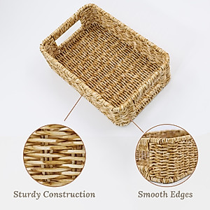 WeeNest Baskets for Organizing, Small Wicker Basket, Storage Baskets for Bathroom, Toilet Basket Tank Topper, Small Basket with Handle, Small Storage Baskets, Resin Wicker Set of 2, Oat Milk