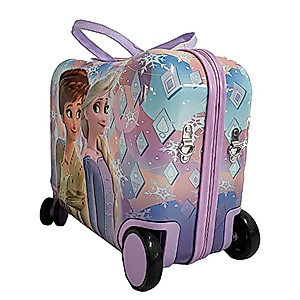 Disney Frozen Ride on Suitcase for Kids, 18'' Suitcase with Seat for Kids, Cute Lightweight Kids Travel Suitcase Trolley