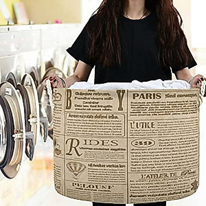 visesunny Paris Newspaper Retro Laundry Baskets Fabric Storage Bin Storage Box Collapsible Storage Basket Toy Clothes Shelves Basket for Bathroom,Bedroom,Nursery,Closet,Office