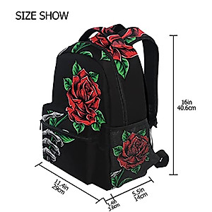 Glaphy Skull Rose Flower Backpack School Backpacks Lightweight Travel Laptop Bookbags Daypack for Men Women Kids