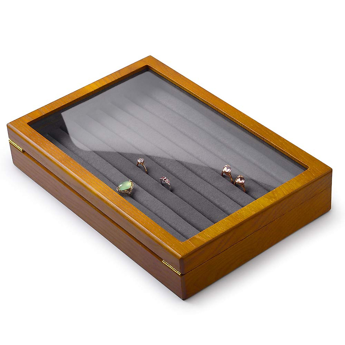 Oirlv Solid Wood Jewelry Display Box Rings Earrings Organizer Case with Acrylic Lid Vintage Gift for Women