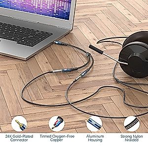 EMK Headphone Splitter 3.5mm TRRS Stereo Audio Y Splitter Extension Cable Nylon-Braided 4-Pole Male to 2Female Dual Headphone Jack Adapter for Phone, PS4, Switch, Tablet, Laptop (12inch/30cm)