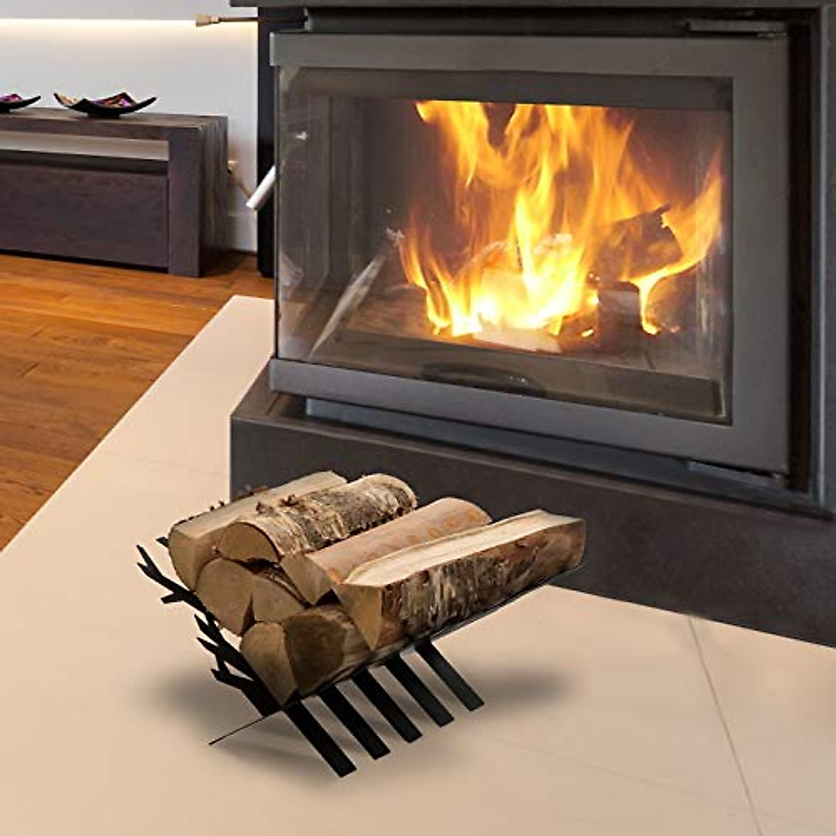 Rustic Fireplace Log and Wood Holder - Indoor, Outdoor, Patio - Gunmetal Grey Decorative Holders - Weather- Resistant Storage Rack For Firewood and Kindling - Artistic Tree Design…