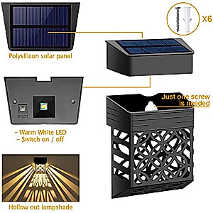 Solar Fence Lights, Warm White Solar Lights Outdoor, Upgraded 2 Pack Solar Deck Lights, Waterproof Solar Powered Outdoor Lights Fence Light for Garden Yard Patio Yard Wall