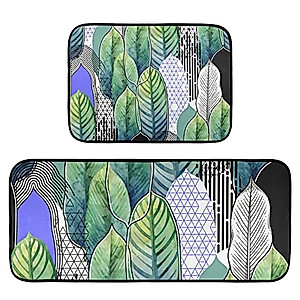 Color Heliconia Leaves Kitchen Rugs and Mats Set 2 Piece Non Slip Washable Runner Rug Set of 2 for Floor Home Decor Sink Kitchen Laundry