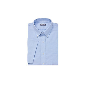 Van Heusen Men's Dress Shirts Short Sleeve Oxford Solid, Blue, 17" Neck