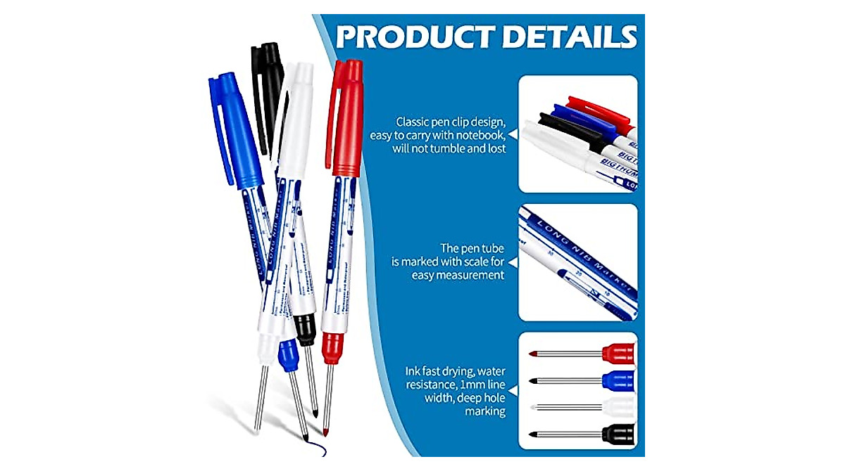 4 Pcs Deep Reach Markers for Carpentry & Construction | Waterproof ...