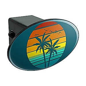Sunset with Palm Trees Graphic Oval Tow Trailer Hitch Cover Plug Insert