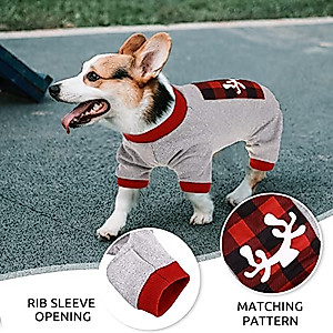 ASENKU Dog Pajamas Jumpsuit, Plaid Dog Pajamas for Small Dogs Pjs Clothes, Puppy Onesies Outfits for Doggie Christmas Shirts Sleeper Suits for Puppies Pet Cats (Grey Deer, XS)