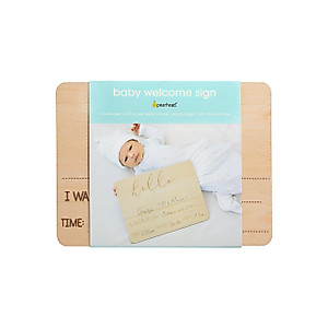 Pearhead Baby Welcome Sign, Gender-Neutral Hello Baby Arrival Photo Prop, Hospital Birth Announcement, Newborn Birth Stats Board Photo Prop, 8.25" x 11", Wood
