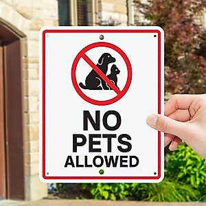 No Pets Allowed Aluminum Metal Sign | No Dogs, Cats, Animals Allowed Inside Business Sign | Large Weatherproof Wall Mount Outdoor Sign, 10 x 12 inch