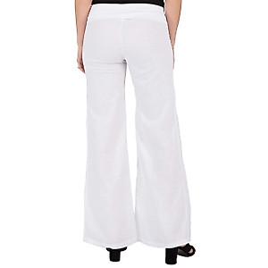Standards & Practices S & P-Women's Linen-Cotton Wide Leg-Yoga-Pants with Fold-Over Elastic Waist Size S White