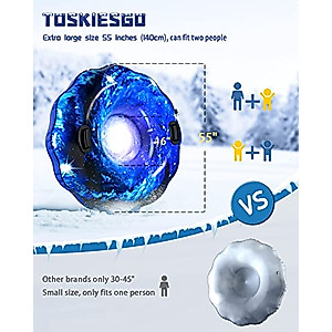 Snow Tube 55" Plus Size, TOSKIESGO Snow Sled for Adults and Kids with 1mm Cold-Proof and Heavy Duty Material, Easy to Carry, Thickening Inflatable Snow Tube with Sturdy Handles