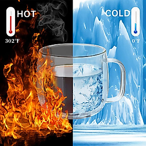 Unbreakable Double Walled Glass Coffee Mugs 300ml/10oz, Insulated Glass Coffee Mugs,Espresso Cups Set of 2,Borosilicate Glass Coffee Cups,Mocca Cups for Latte,Americano,Cappuccinos,Tea Bag,Clear Mugs