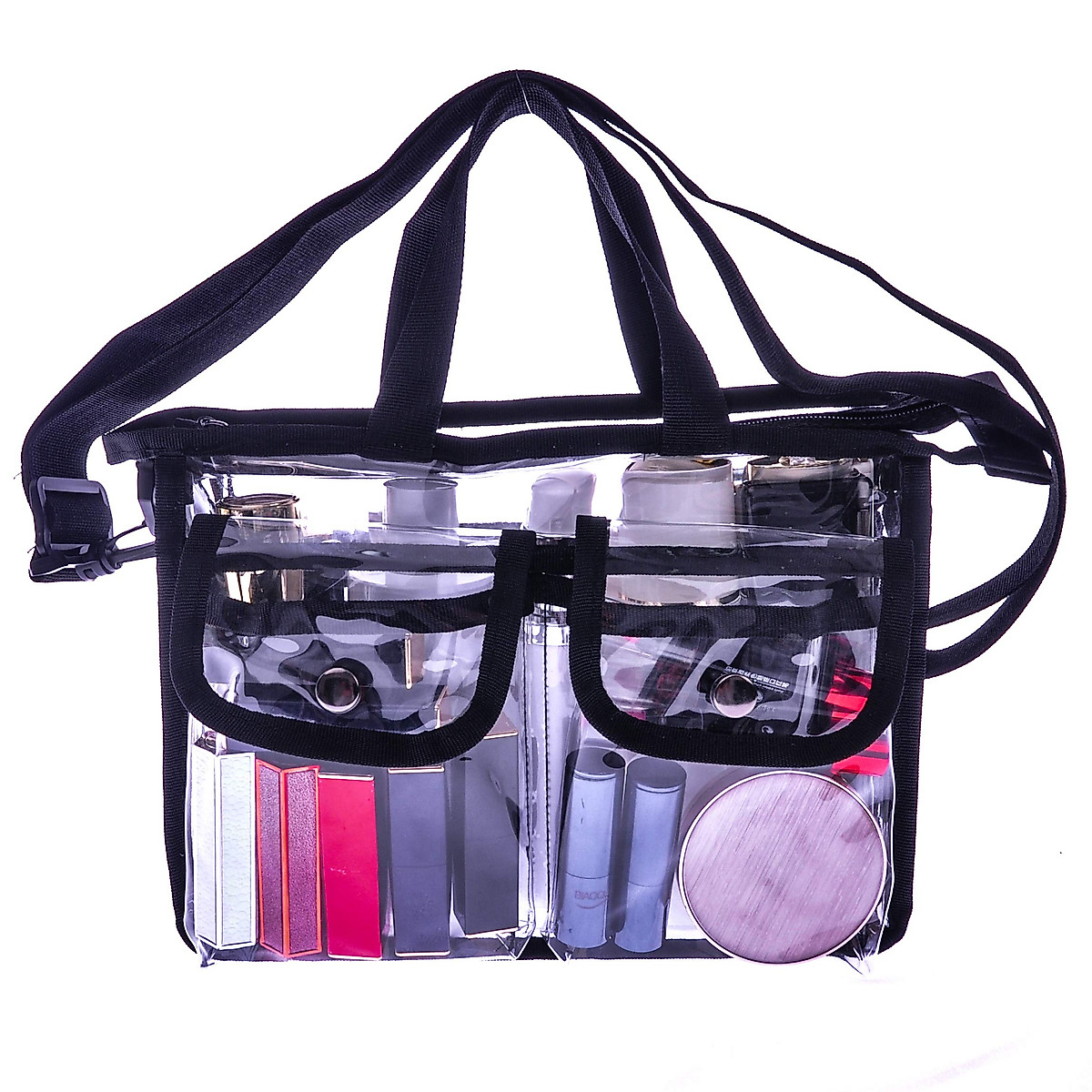 Jula Vance Medium Clear PVC Makeup Artist Set Bag Transparent Cosmetic Storage Bag Travel Make up Kits Organizer MUA Bag Stadium Approved Clear Tote Bag with Removable Shoulder Strap