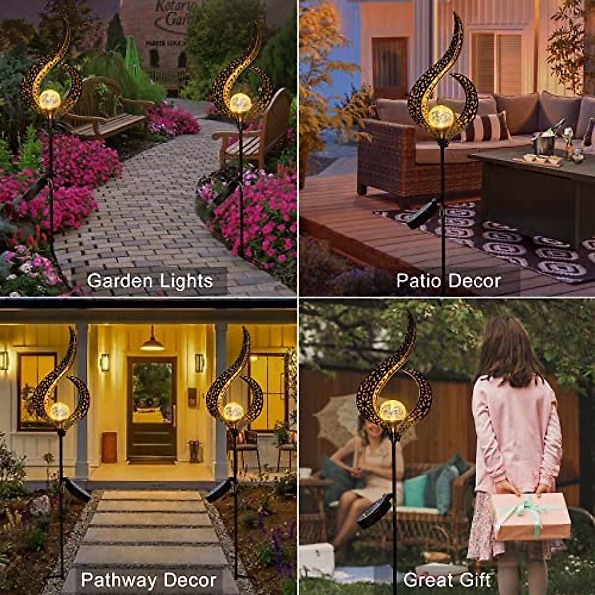 HOMEIMPRO Outdoor Solar Lights Garden Crackle Glass Globe Stake Lights,Waterproof LED Lights for Garden,Lawn,Patio or Courtyard