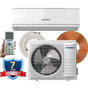 AURUS 1 Ton 12,000 BTU Mini Split Cools Up to 500 Sq.Ft Energy Efficient Air Conditioner & Heater Ductless Split System, Pre-Charged 10ft Installation Kit 110v