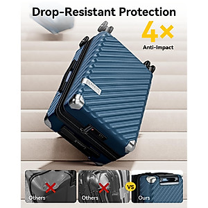 LUGGEX Luggage with Spinner Wheels, Polycarbonate Expandable Hard Shell Suitcase, Checked Large 27 Inch, Charcoal Metallic