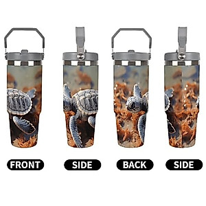 YTLKGFP 30 Oz Large Capacity Car Cup Cut Sea Turtle Tumbler with Handle Straw Lid Insulated Stainless Steel Water Bottle Travel Mug Leak-proof Car Cup Keeps Cold Or Hot