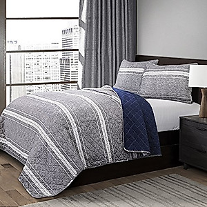 Lush Decor Lush Décor Martlon Stripe 3 Piece Quilt Set, Full/Queen, Gray