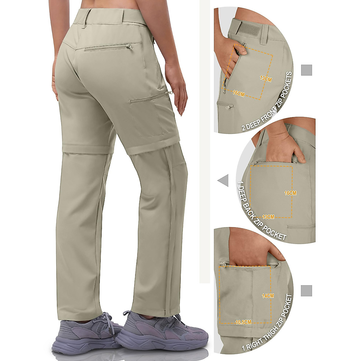 Outdoor Ventures Women's Convertible Pants, Quick Dry Hiking Zip-Off Pants, Stretch Lightweight Cargo Pants Beige