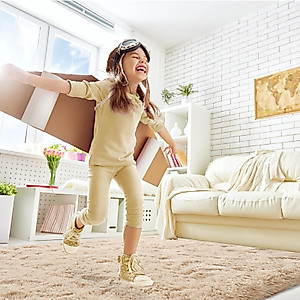 Toneed Fluffy Area Rug for Bedroom Living Room, 6 x 9 Feet Beige Shaggy Rug Super Soft Modern Indoor Rug Fuzzy Plush Carpet for Dorm Nursery Kids Room Home Decorative