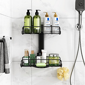 Kitstorack Hanging Shower Caddy - Adjustable Shower Organizer with Soap Dish Rustproof Stainless Steel Shelf & Aluminum Spine No Drilling Shower Shelves for Bathroom Organizers and Storage
