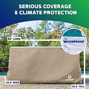 YardStash Deck Box Cover - Heavy Duty, Waterproof Covers for Outdoor Cushion Storage and Large Deck Boxes - Protects from Rain, Wind and Snow - L - Tan