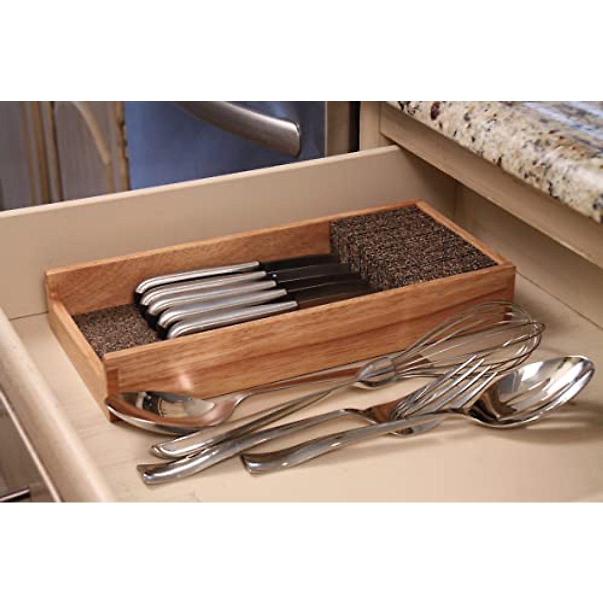 Knifedock - In-drawer Kitchen Knife Storage - The Cork Composite Material Never Dulls Your Blades. Great Gift for Any Chef! Enables you to Easily Store and Identify Your Knives At a Glance.