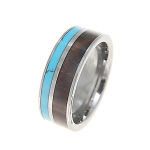 Arthur's Jewelry Tungsten 8mm wedding band ring turquoise Hawaiian koa wood comfort fit size 9