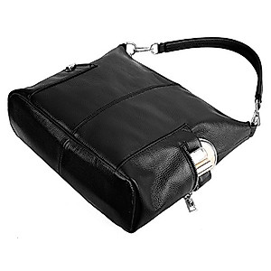 YALUXE Women's Multi Pocket Soft Cowhide Leather Medium Purse Style Shoulder Bag Black