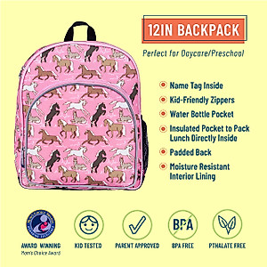 Wildkin 12-Inch Kids Backpack for Boys & Girls, Perfect for Daycare and Preschool, Toddler Bags Features Padded Back & Adjustable Strap, Ideal for School & Travel Backpacks (Horses in Pink)