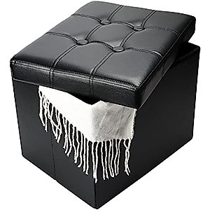 Bsketa Storage Ottoman, Folding Foot Stool with Thicker Foam Padded Seat Small Leather Storage Ottoman Bench Foot Rest for Living Room Foldable Coffee Table 17x13x13in