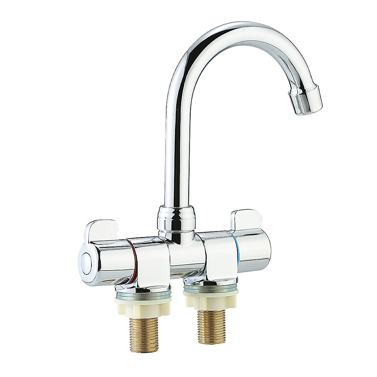 Kitchen Faucet,Wall/Deck Mounted RV Faucet Rotating,Stainless Steel Two Handle Deck/Wall Mounted RV Kitchen Faucet Hot and Cold Water Mixer Tap for Motorhome Travel Trailer