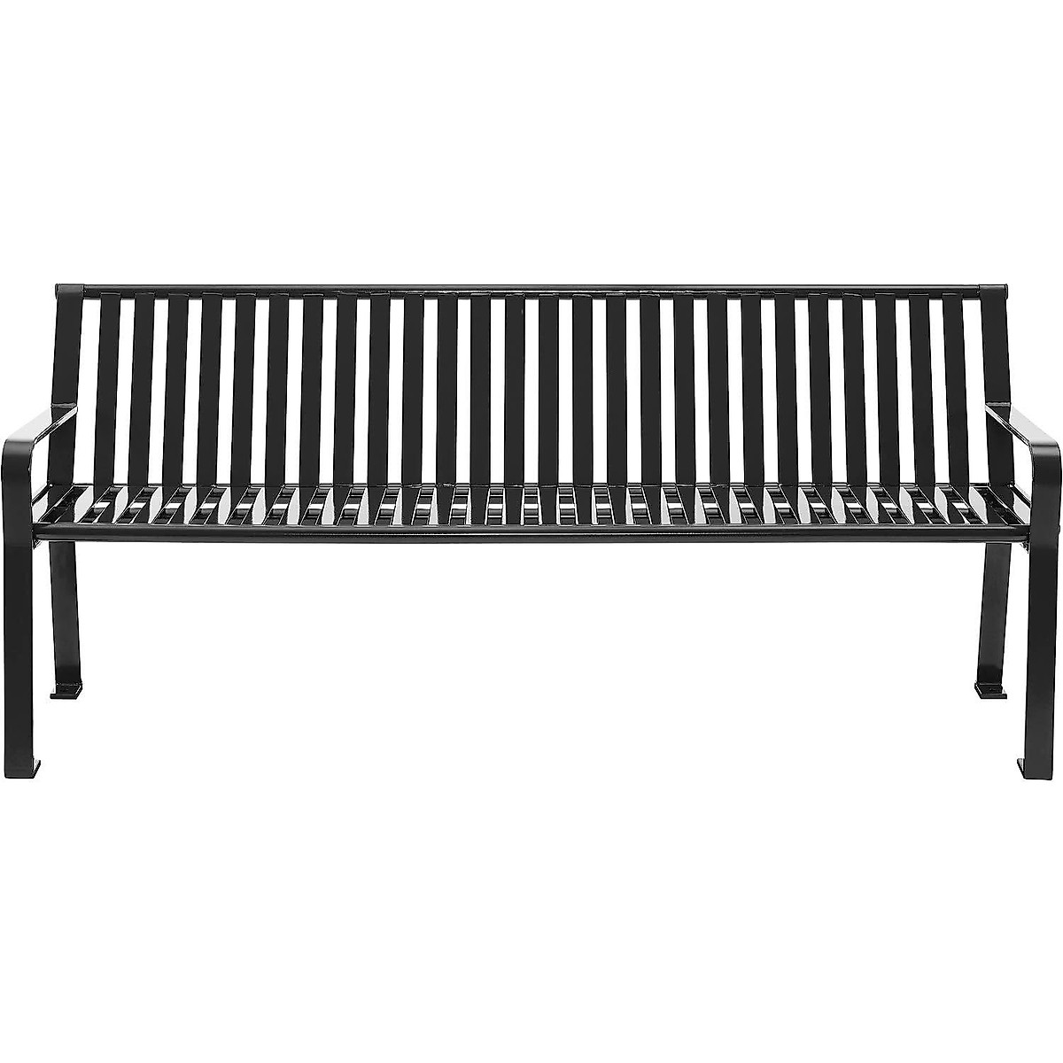 Global Industrial 6 ft. Outdoor Park Bench with Back, Vertical Steel Slat, Black, Unassembled